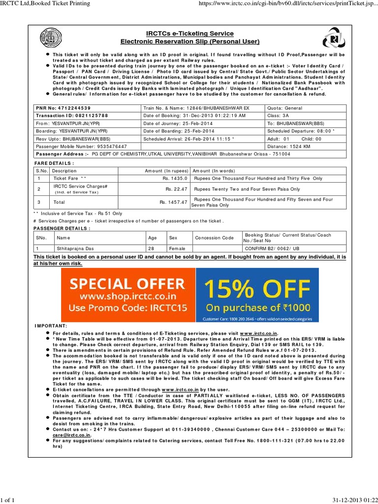 IRCTC E-Ticketing Guidelines and Details | PDF | Identity Document ...