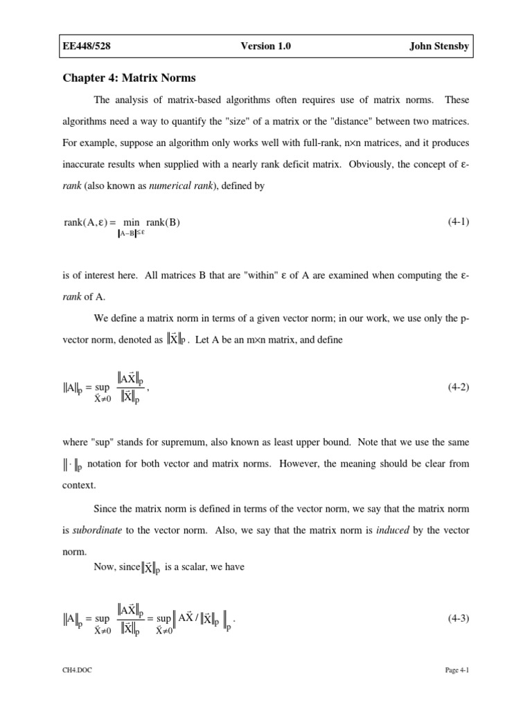 Chapter 4: Matrix Norms: ε-rank (also known as numerical rank), defined by | PDF | Eigenvalues ...