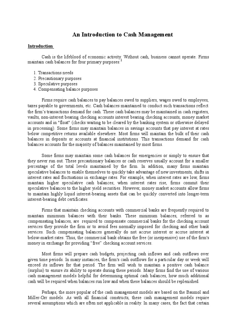 Models of Cash Management | PDF | Economies | Money