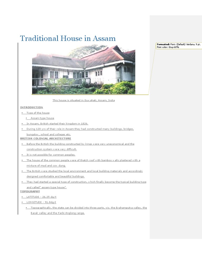 Assam Type House Design Overview | PDF | Roof | Framing (Construction)