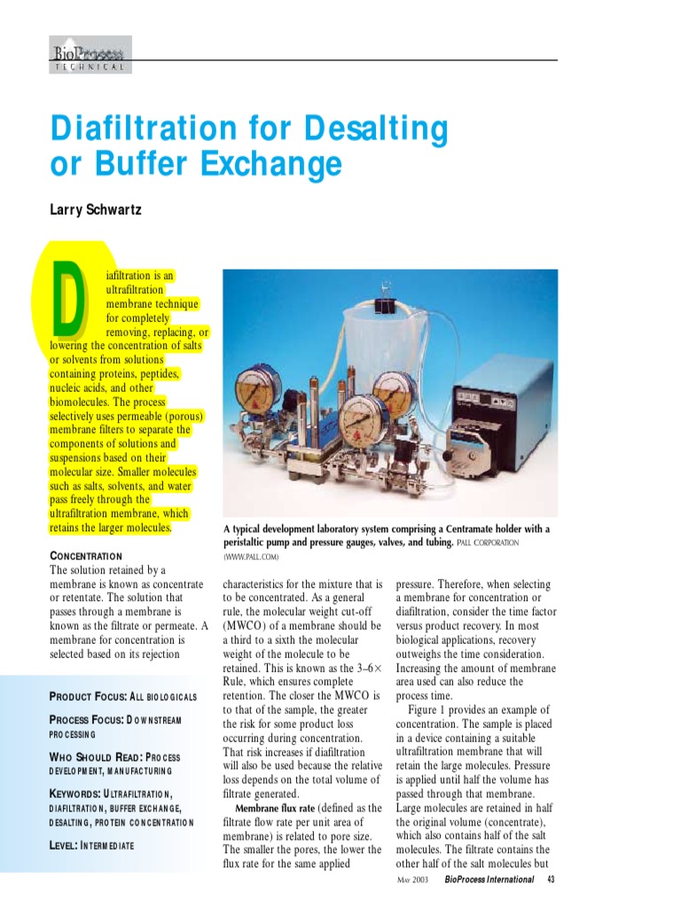 Diafiltration For Desalting or Buffer Exchange | PDF | Membrane | Solution