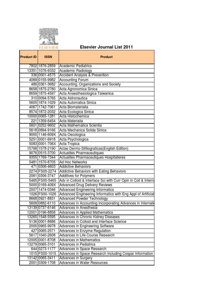2011 Elsevier Online Journal List | PDF | Computer Science | Medicine