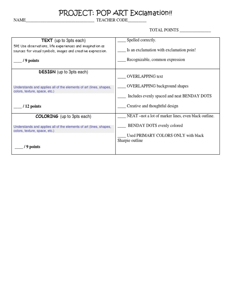 6 Pop Art Rubric | PDF