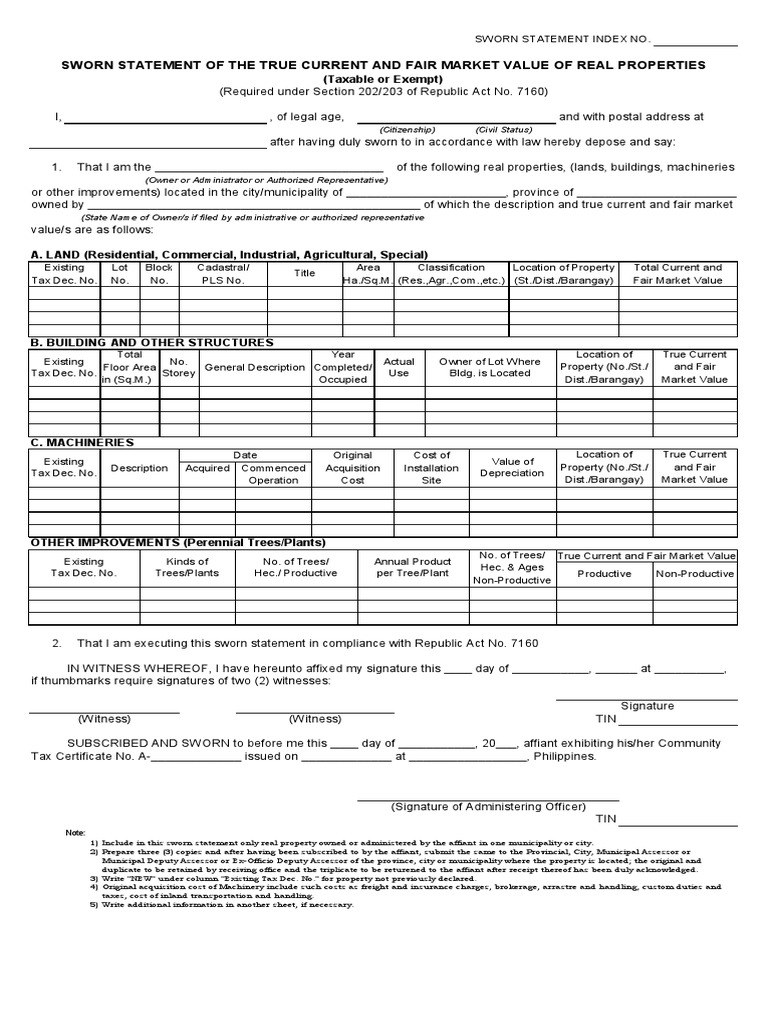Cityassessor Sworn Statement PDF | PDF | Real Property | Taxes