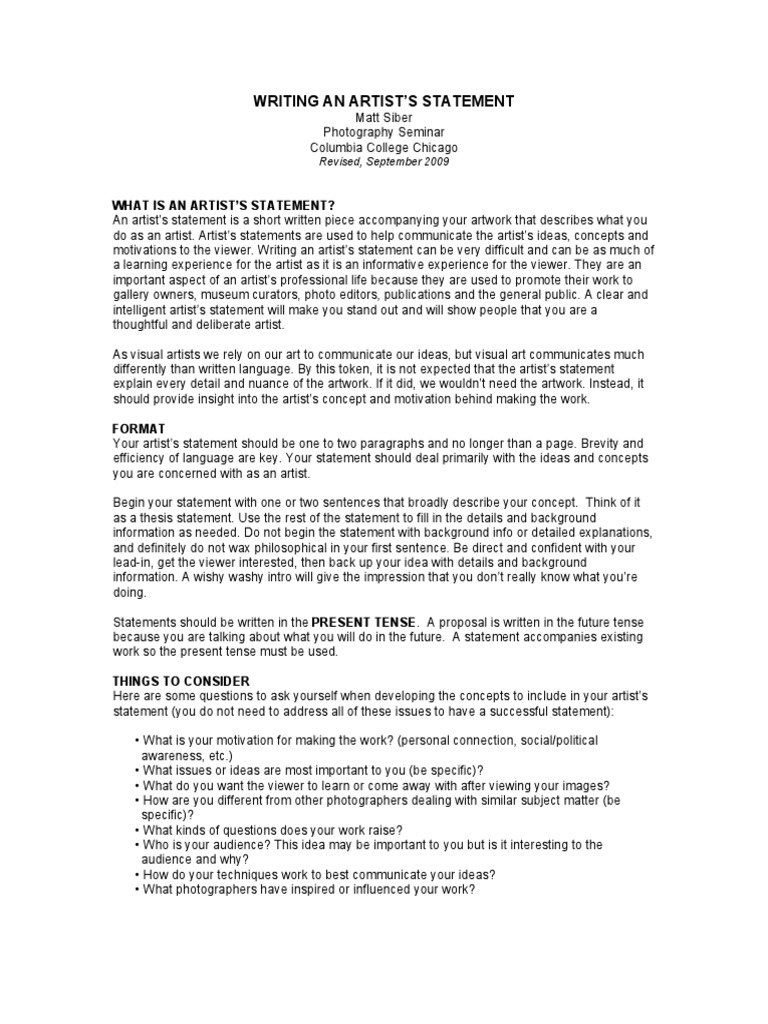 Writing An Artists Statement | PDF | Concept | Documentary Film
