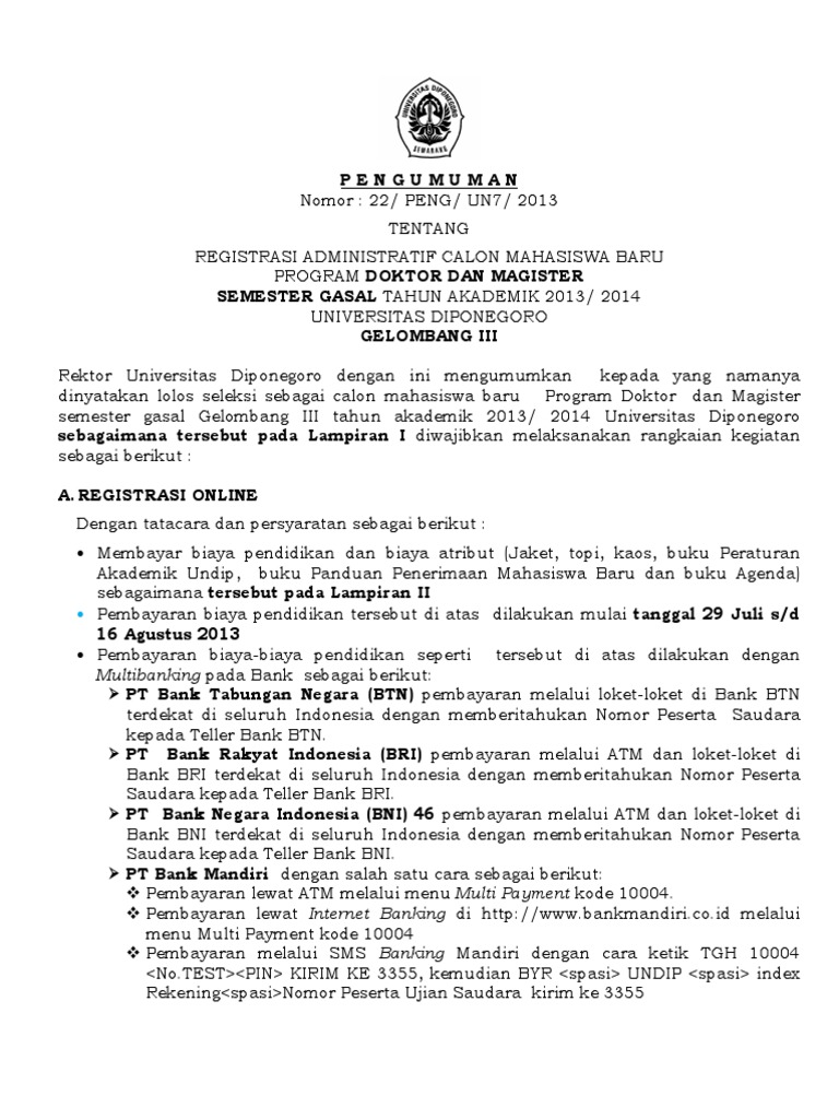 Biaya Kuliah Undip | PDF