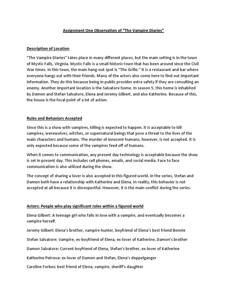 Assignment One | PDF | Damon Salvatore | The Vampire Diaries