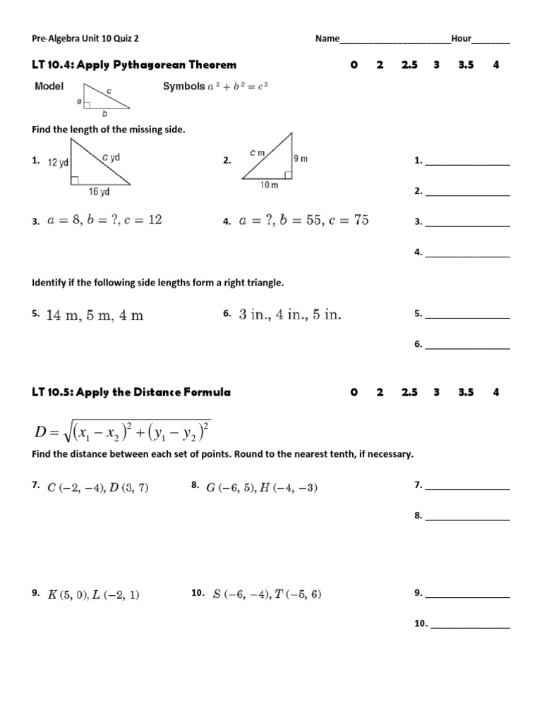 Pre-Algebra Unit 10 Quiz 2 | PDF