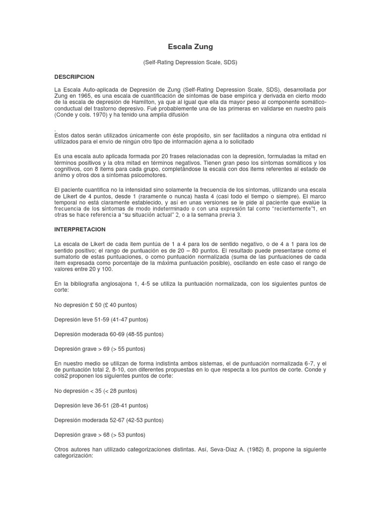 Escala Zung | PDF | Depresión (estado de ánimo) | Salud mental