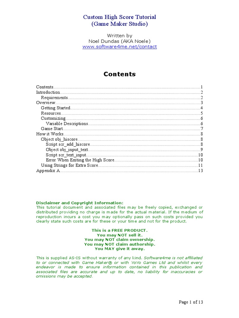 Custom High Score Tutorial (Game Maker Studio) | PDF | Digital ...