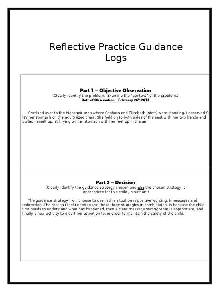 Reflective Guidance Logs Due Week 9 | PDF