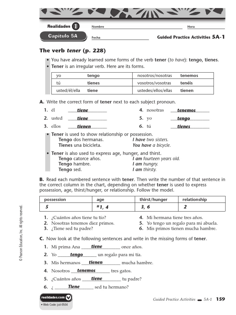Realidades 5A Answer Key Realidades 2 Chapter 5A Vocabulary And