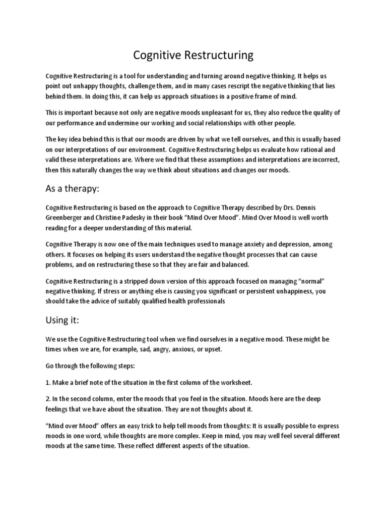 Cognitive Restructuring | PDF | Mood (Psychology) | Mental Health