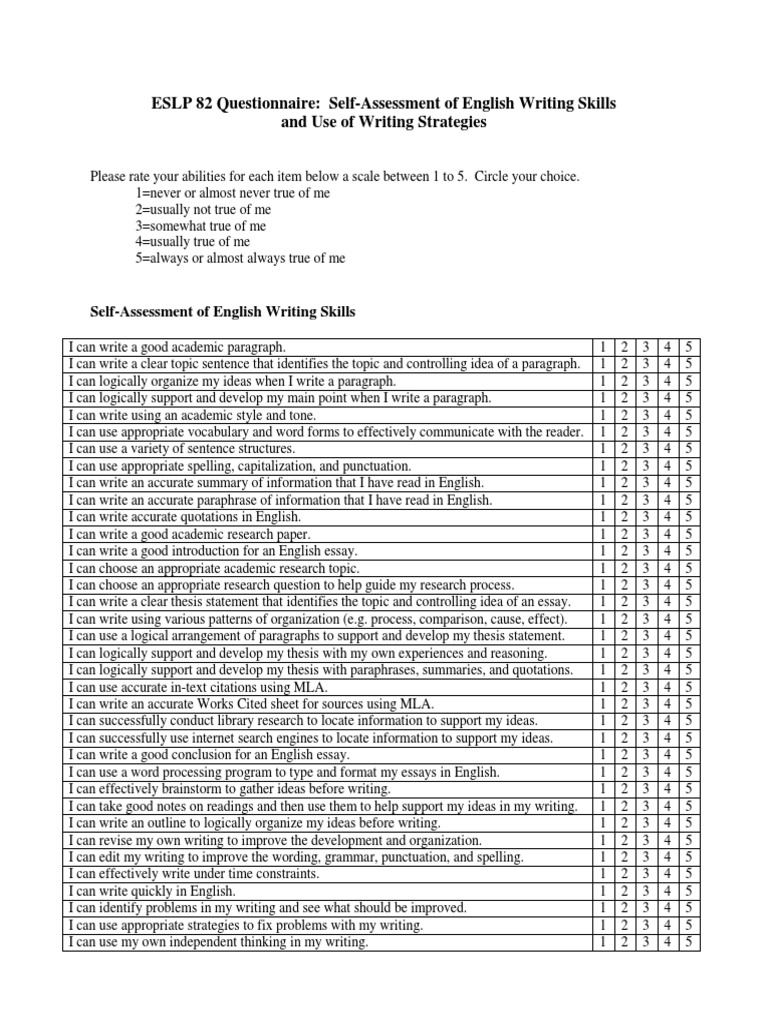 Questionnaire | PDF | English Language | Essays