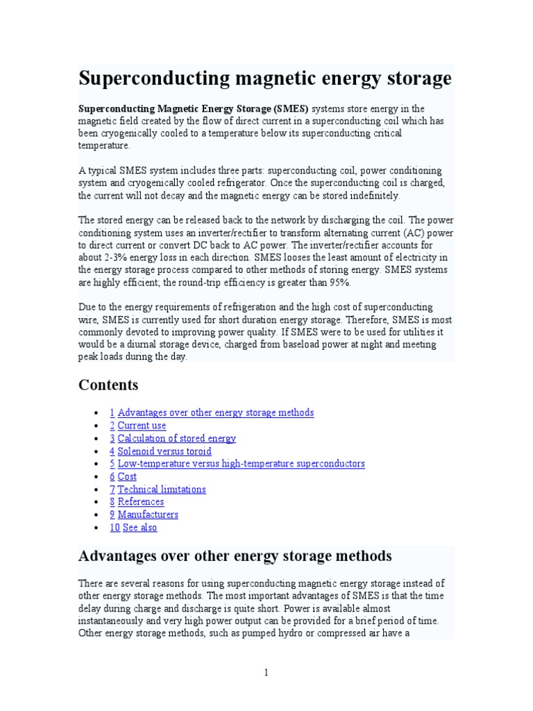 Superconducting Magnetic Energy Storage | PDF | Superconductivity ...