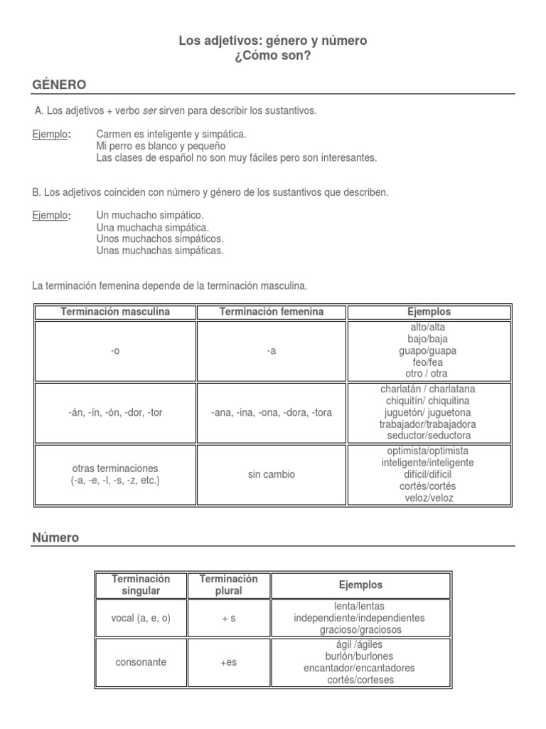 Tema 3. Adjetivo. Género y Número | PDF | Adjetivo | Sustantivo