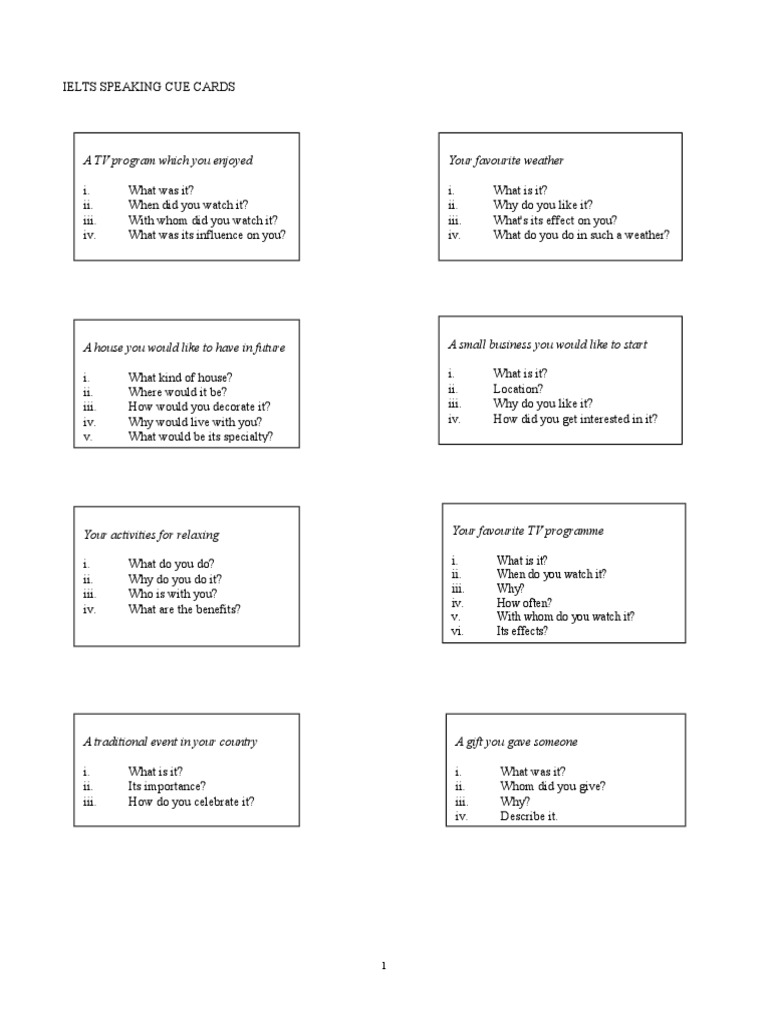 Speaking Cue Cards | PDF