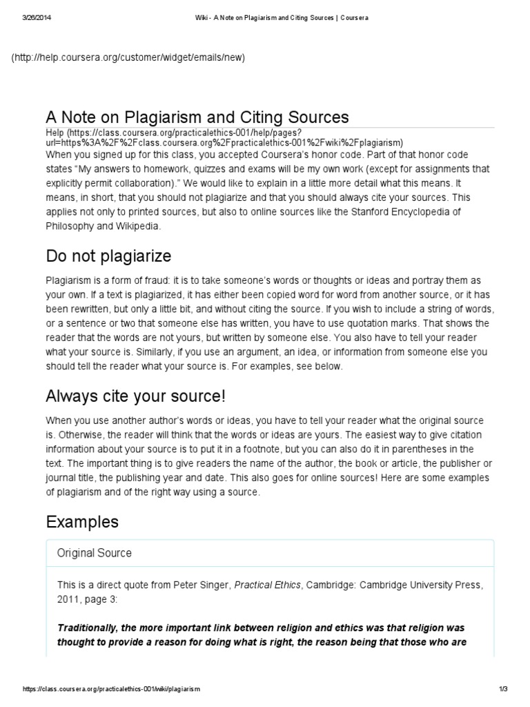 A Note On Plagiarism and Citing Sources Coursera | Download Free PDF ...