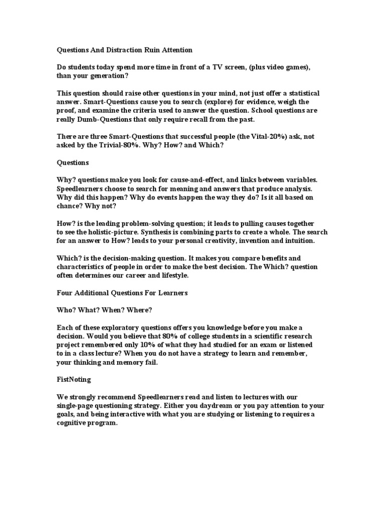 Distraction Ruins Attention | PDF | Attention | Question