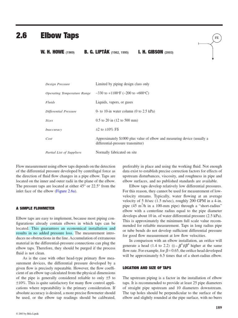 Elbow Taps | PDF | Flow Measurement | Pipe (Fluid Conveyance)