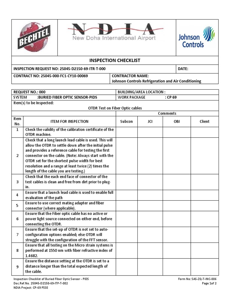 OTDR Testing Checklist for Fiber Optics | PDF | Optical Fiber | Optics