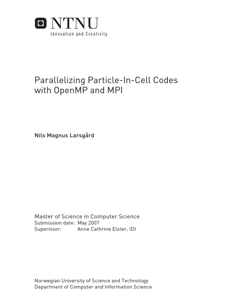 Parallelizing Particle In Cell Codes With Openmp And Mpi Nils Magnus Larsgård Pdf Message