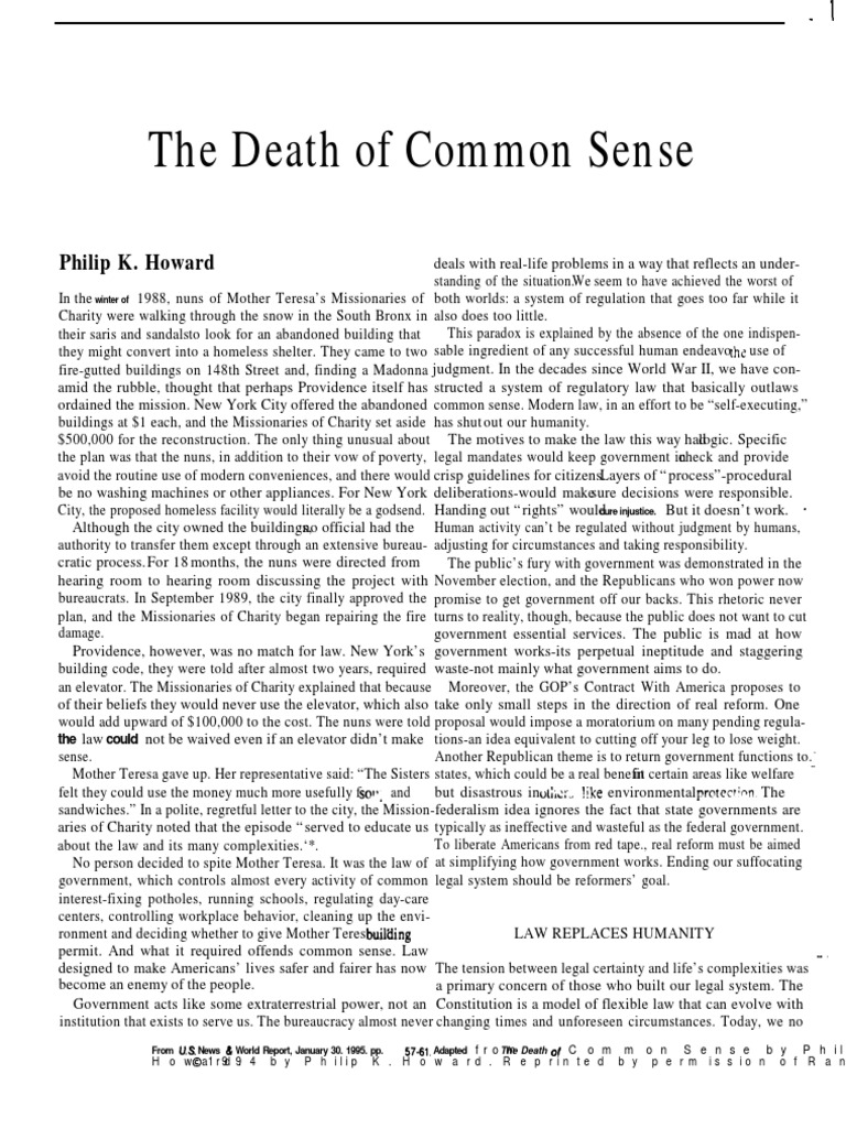 The Death of Common Sense: Philip K. Howard | PDF | Occupational Safety ...
