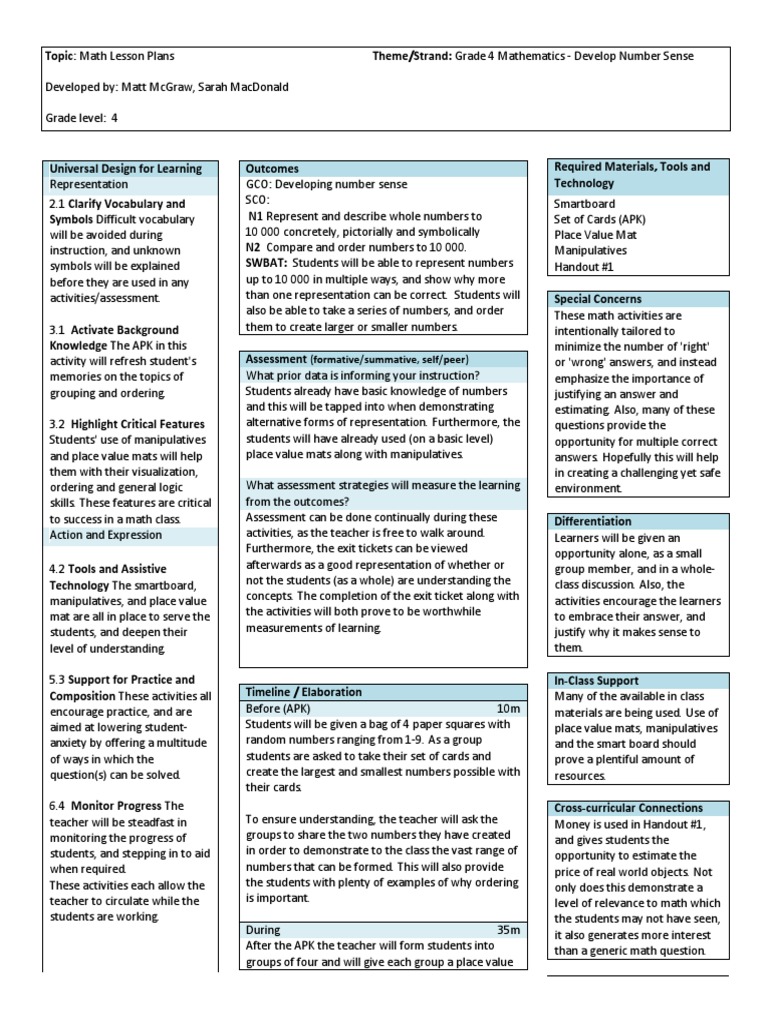 Udl Math Lesson n1 and n2 | PDF | Educational Assessment | Understanding