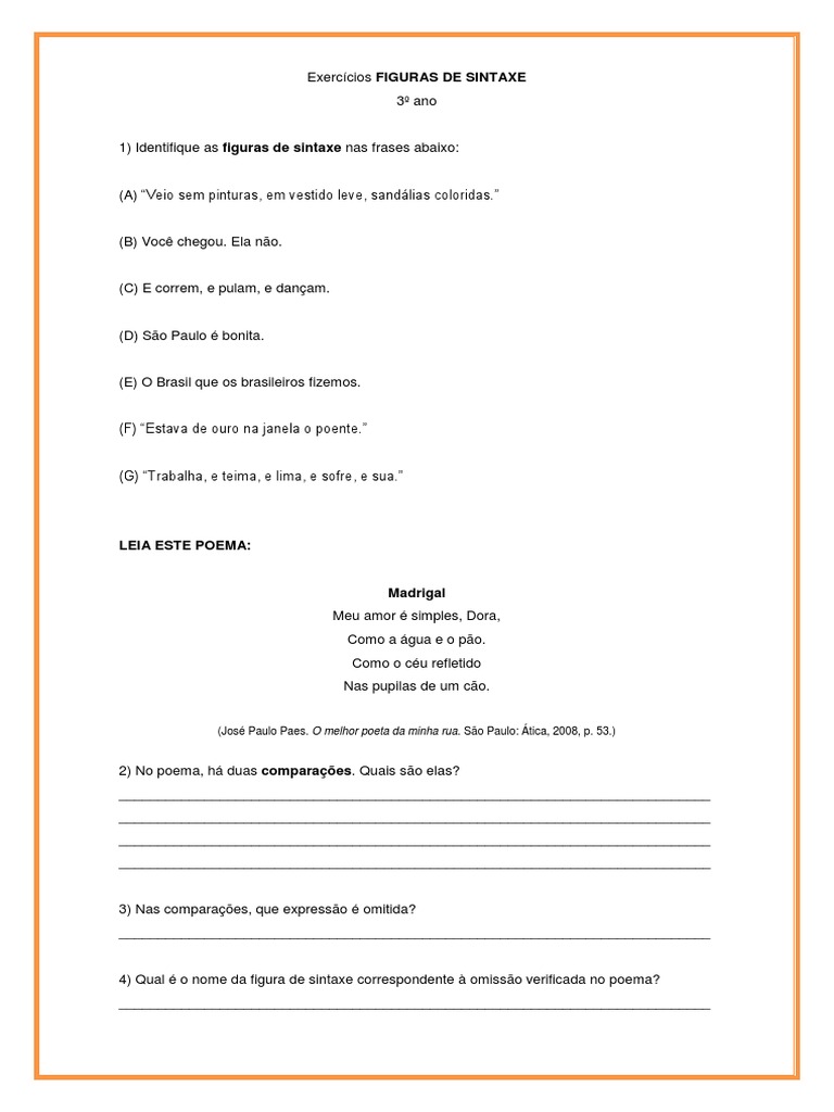 Exercícios FIGURAS DE SINTAXE | PDF
