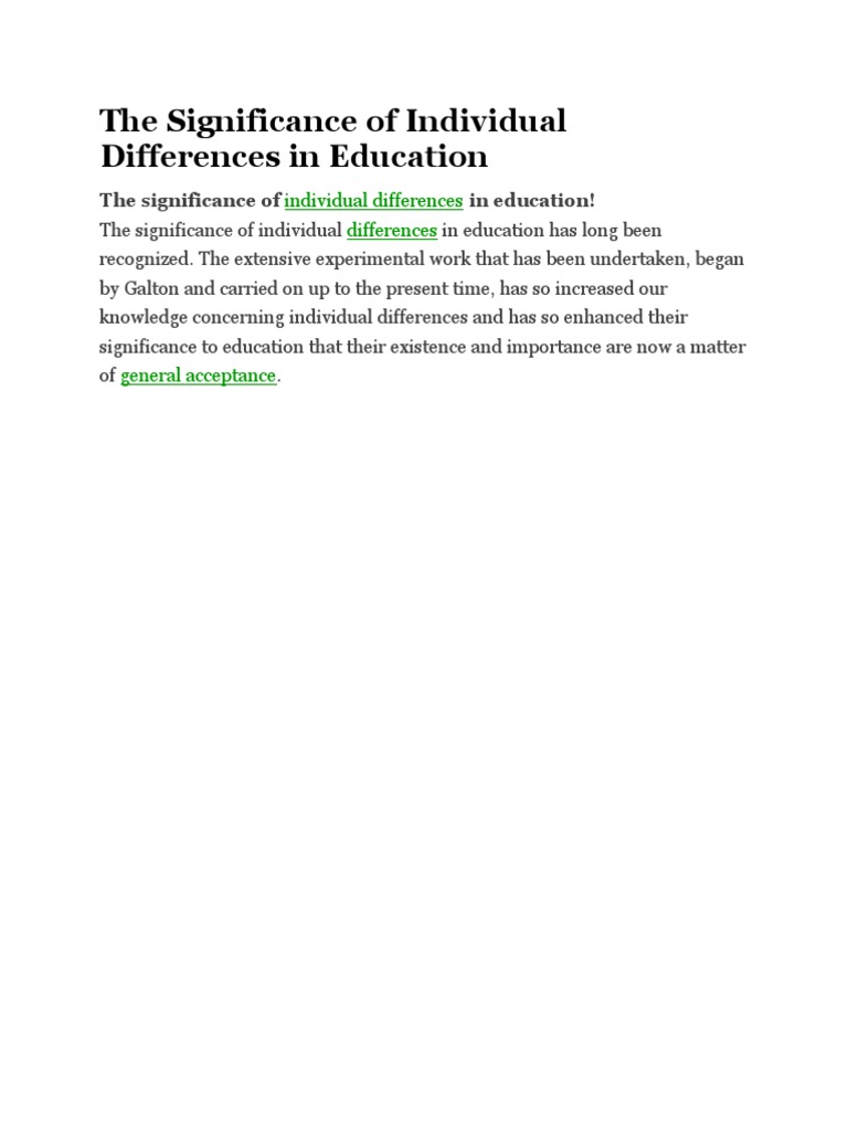 The Significance of Individual Differences in Education | PDF ...