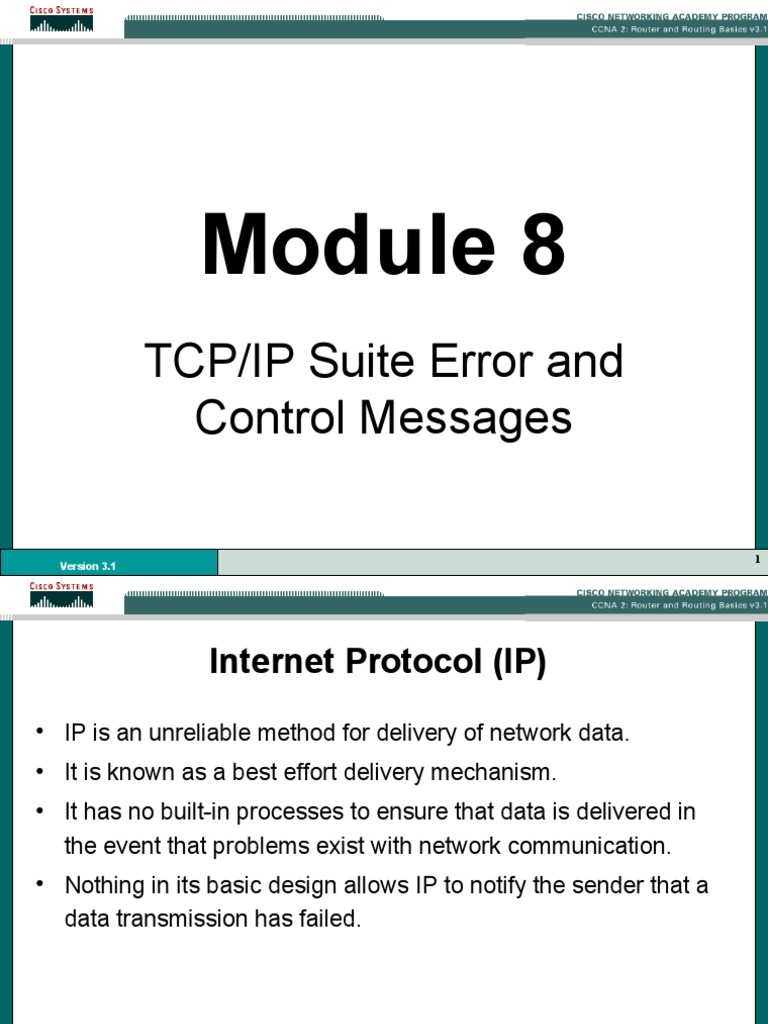 TCP/IP Suite Error and Control Messages | PDF | Internet Protocols ...