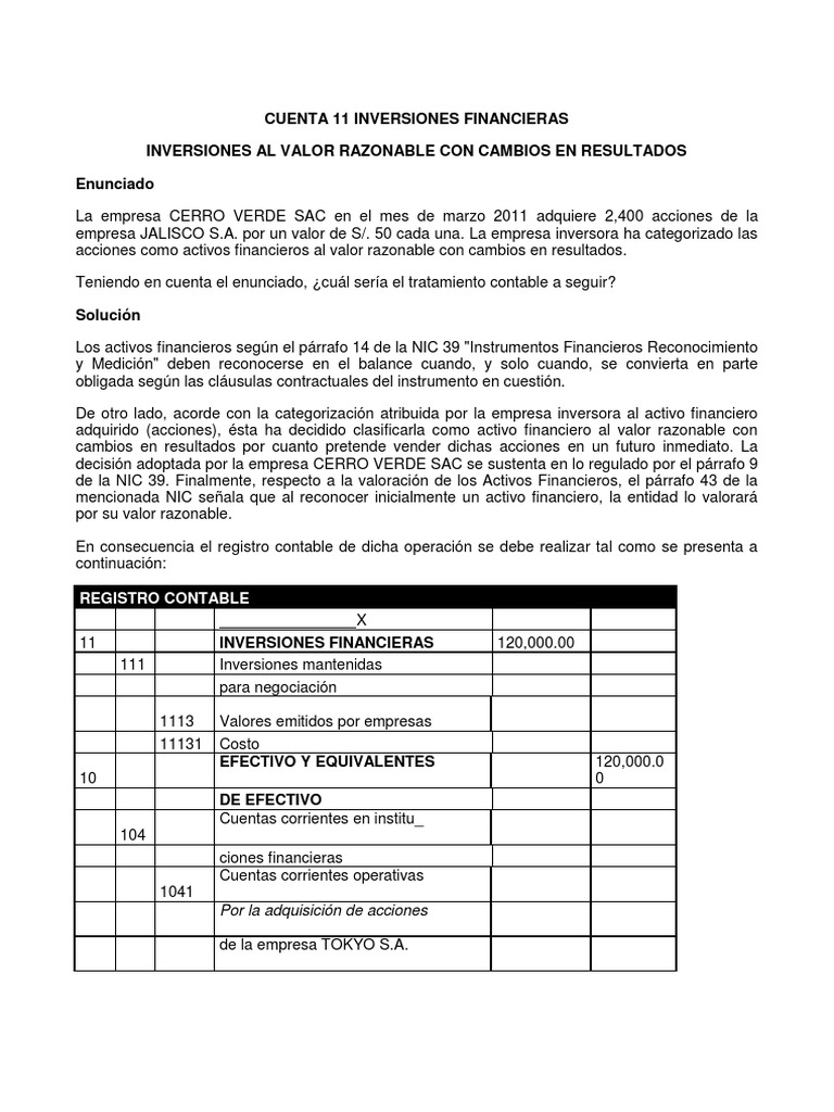 Cuenta 11 Inversiones Financieras | Compartir (Finanzas) | Contabilidad