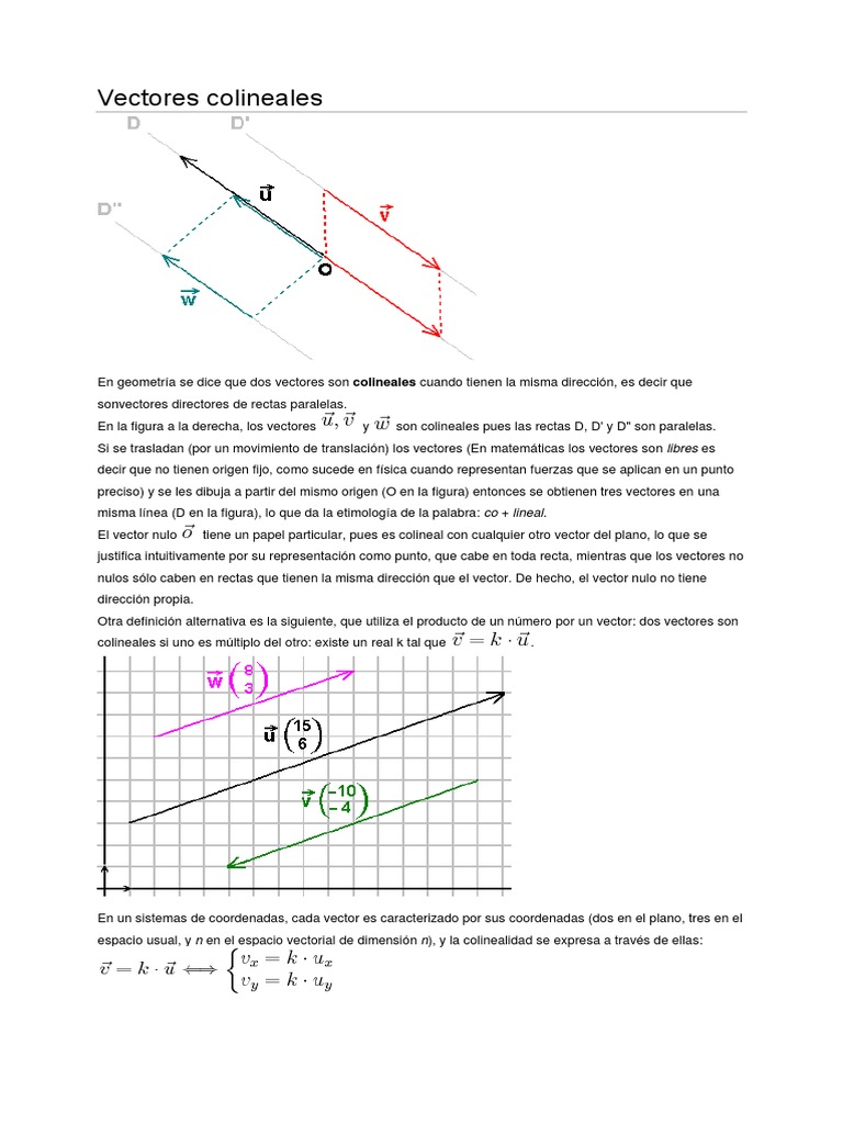 Vectores Colineales | PDF | Espacio vectorial | Sistema coordinado