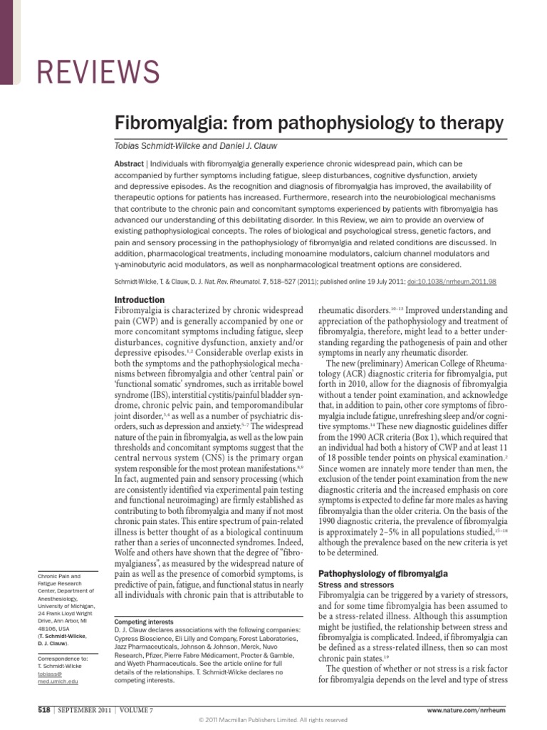 Nature Rev Rheumatol - Fibromyalgia - From Pathophysiology To Therapy ...