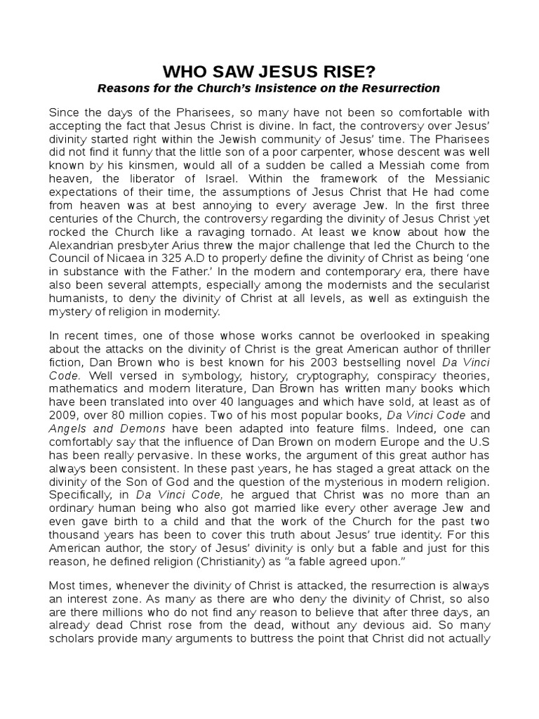Who Saw Jesus Rise | PDF | Resurrection Of Jesus | Jesus