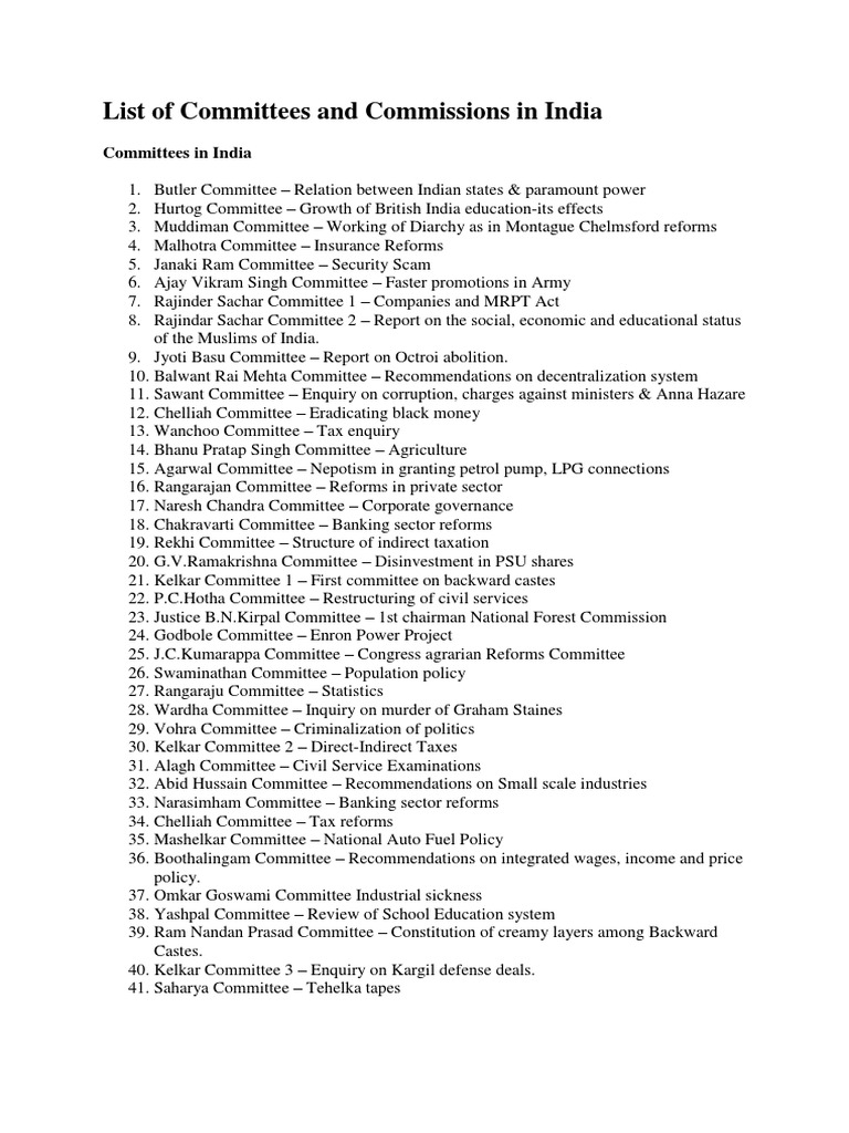 List of Committees and Commissions in India From 1857 | PDF ...