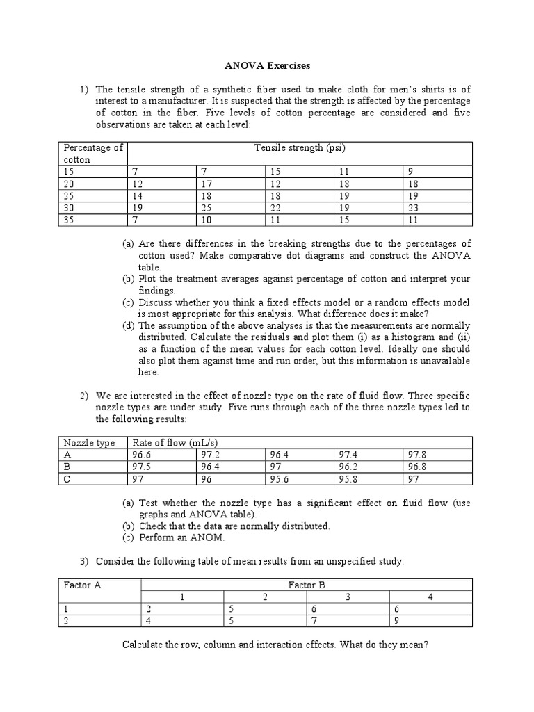ANOVA Exercises | PDF | Dye | Analysis Of Variance