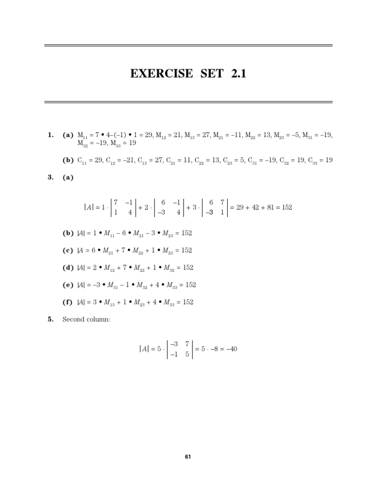 Exercise Set 2.1 | PDF | Determinant | Matrix (Mathematics)