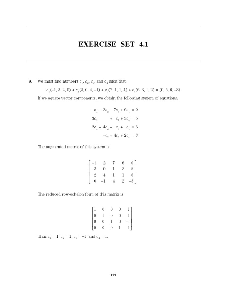 Exercise Set 4.1 | PDF | Eigenvalues And Eigenvectors | Algebra