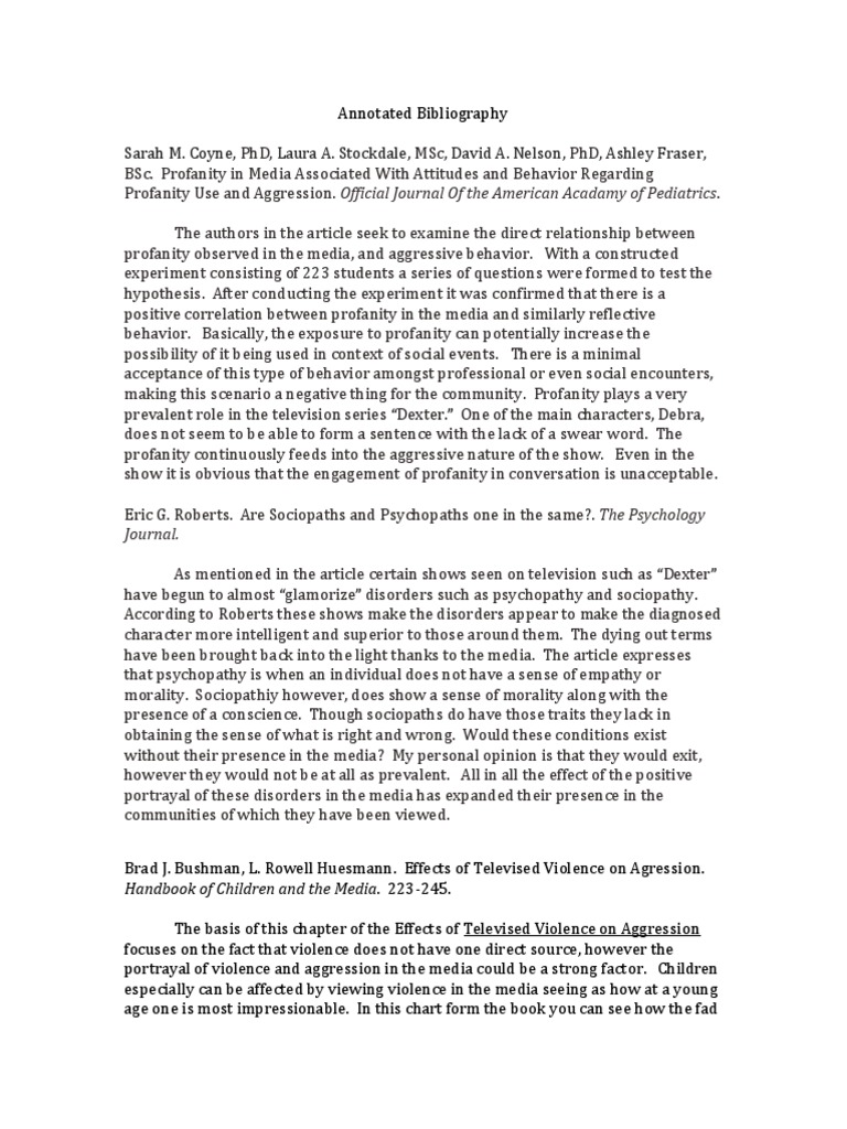 Annotated Bibliography | PDF | Psychopathy | Serial Killer