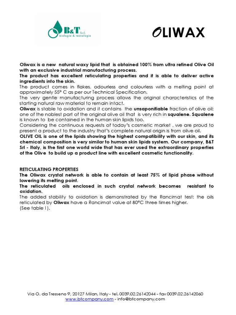 Oliwax | PDF | Emulsion | Cosmetics
