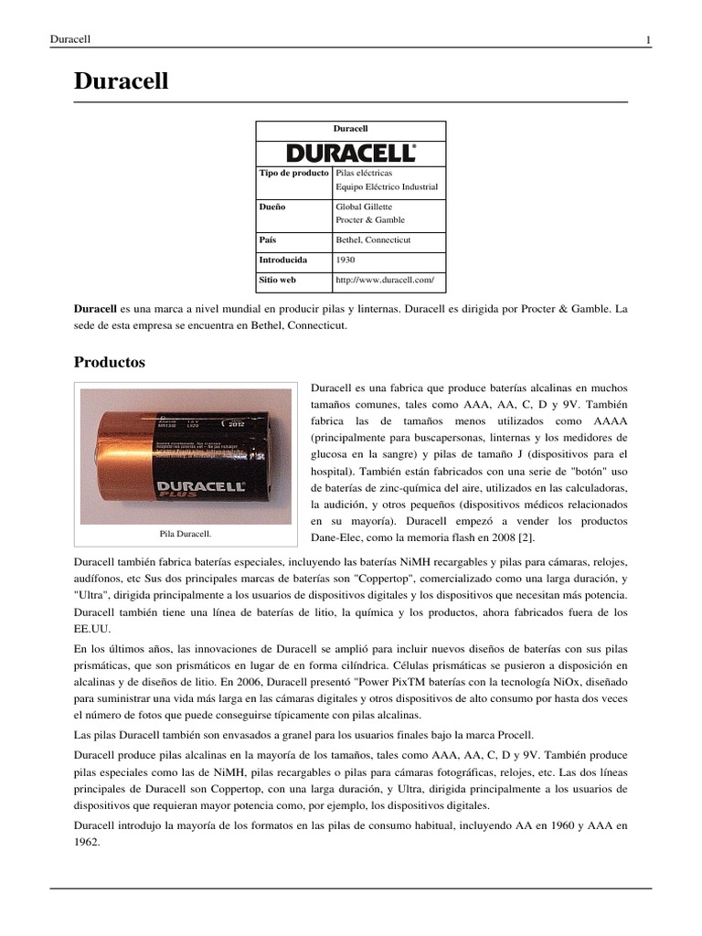 Información sobre Duracell y sus productos | PDF