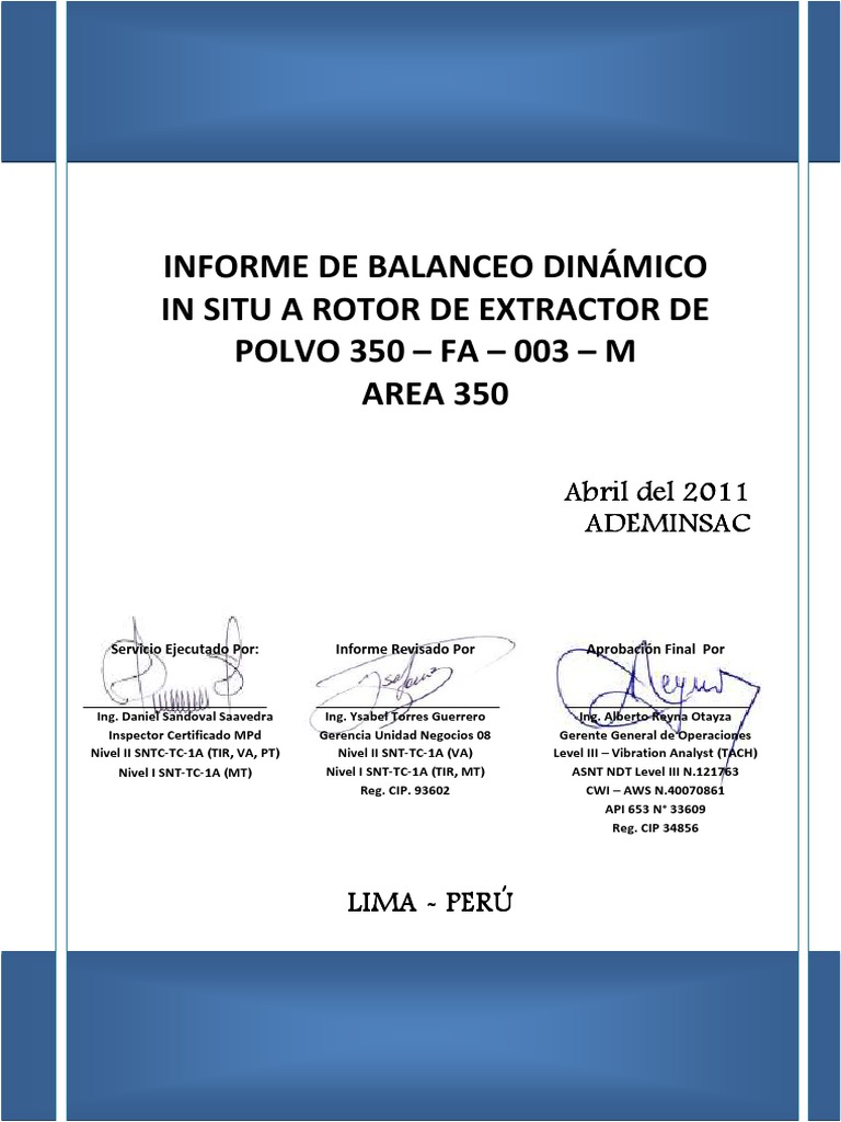 Inf - Balanceo Dinámico A Extractor de Polvo - 13.04.11 | PDF ...