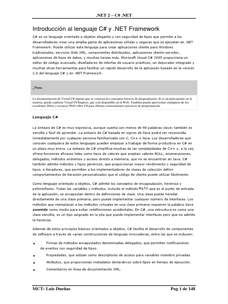 Manual 00 - C# NET | PDF | C Sharp (lenguaje de programación) | .NET Framework