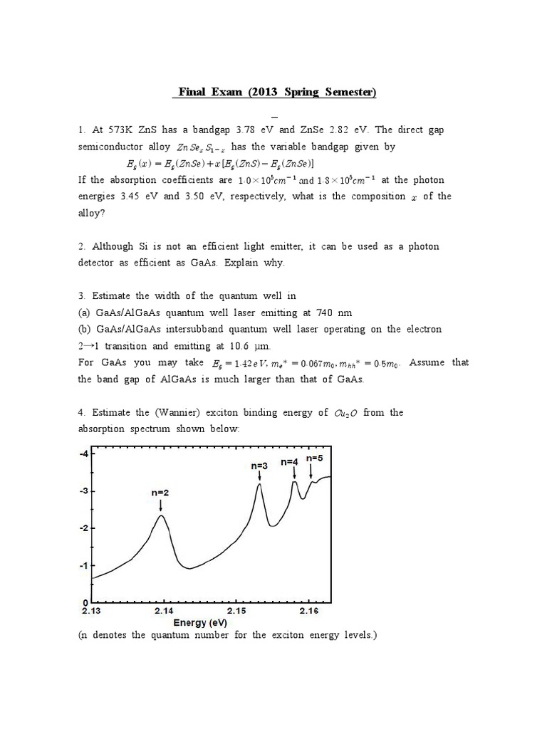 Analysis of Semiconductor Materials and Devices: Final Exam Solutions for Spring 2013 Semester ...