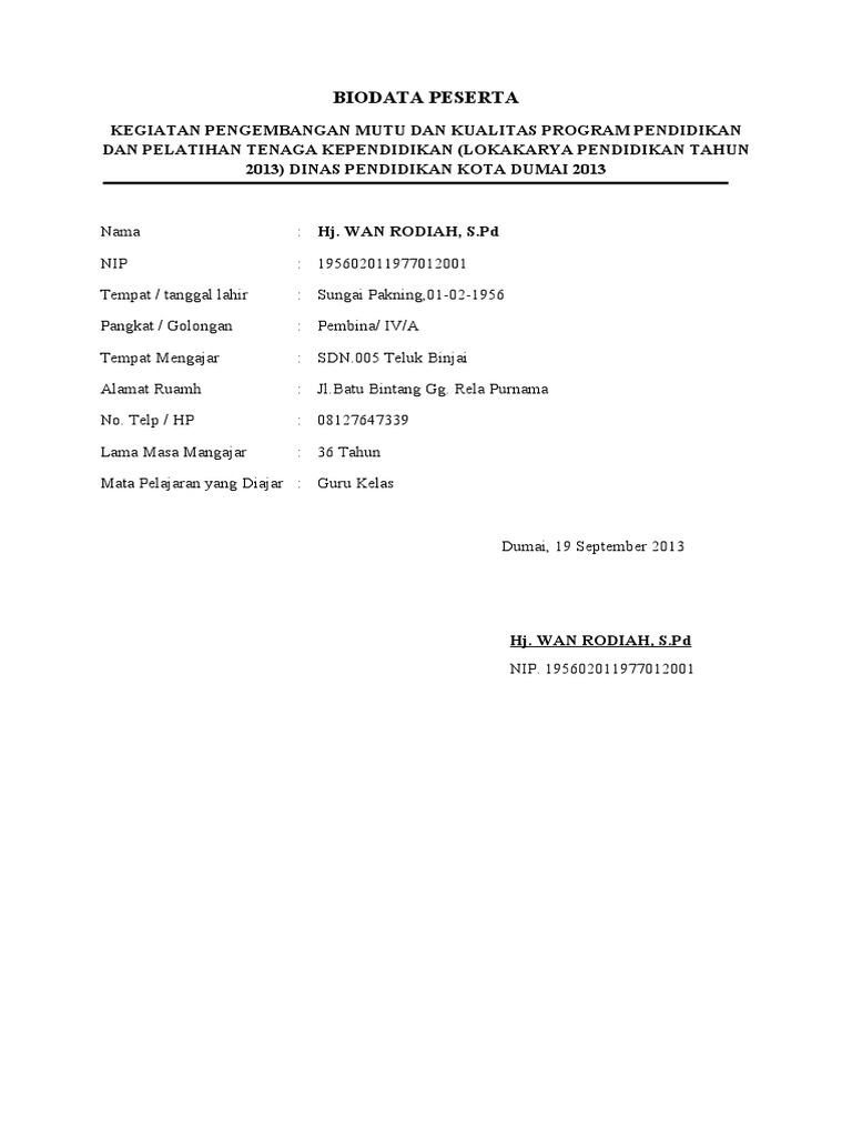 Contoh Biodata Peserta | PDF