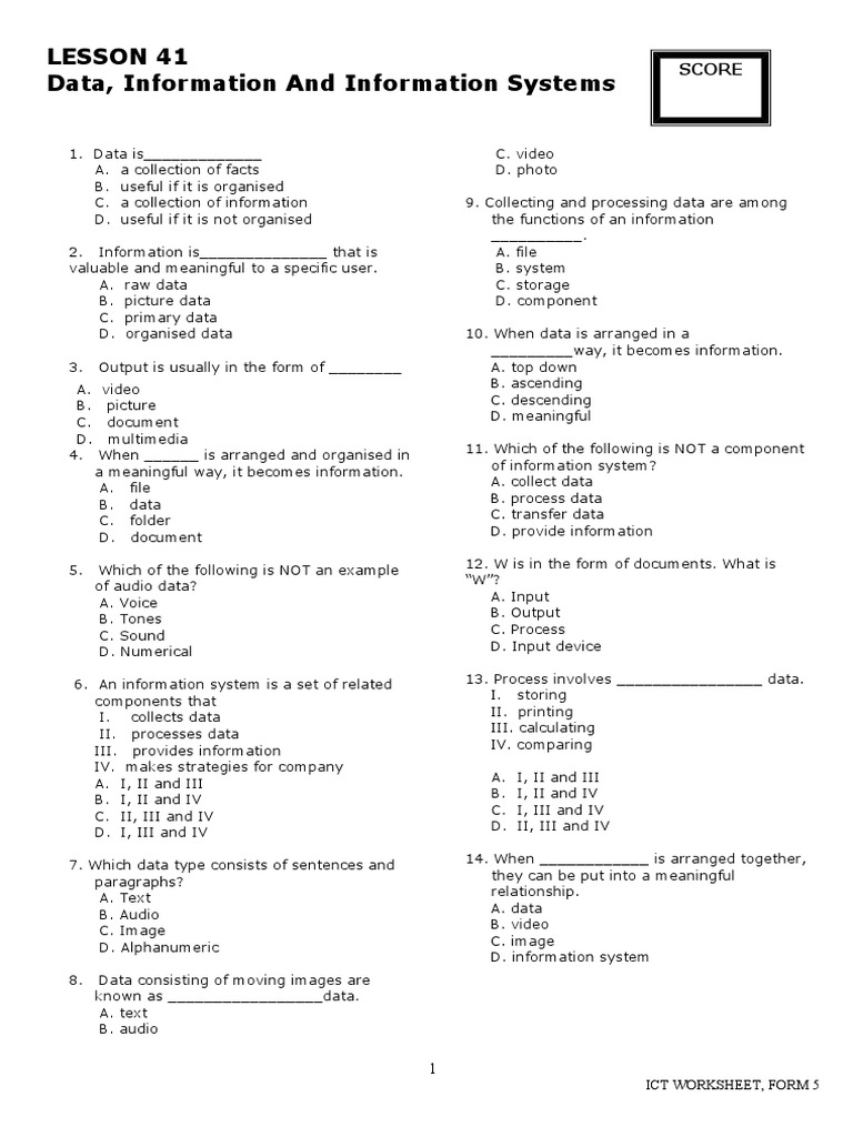 CD Ict Worksheet La6 Form 5 | PDF | Databases | Information System