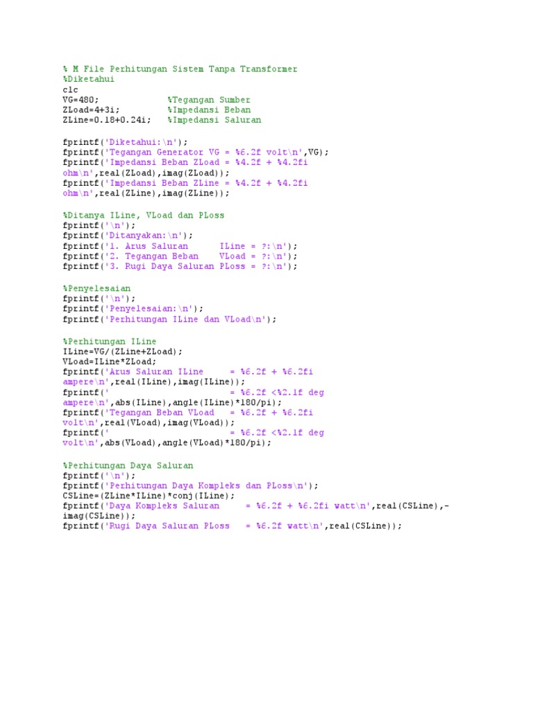 Contoh-Contoh Perhitungan MATLAB #1 - 1 | PDF