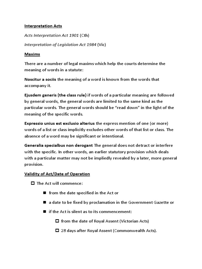Statutory Interpretation Notes | PDF | Mens Rea | Statutory Interpretation