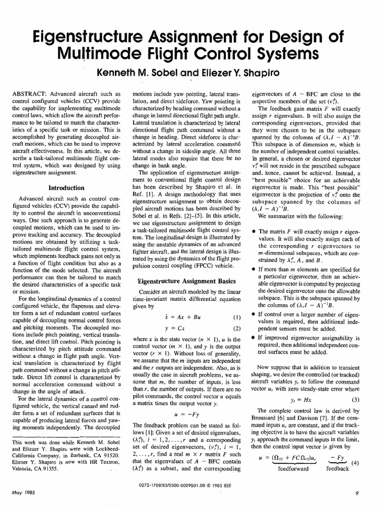Eigenstructure Assignment For Design Of Multimode Flight Control Systems Pdf Eigenvalues And